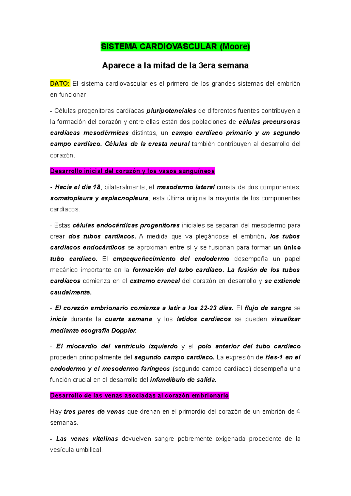 Sistema Cardiaco - APUNTES DE CARDICO: EMBRIOLOGIA - SISTEMA ...