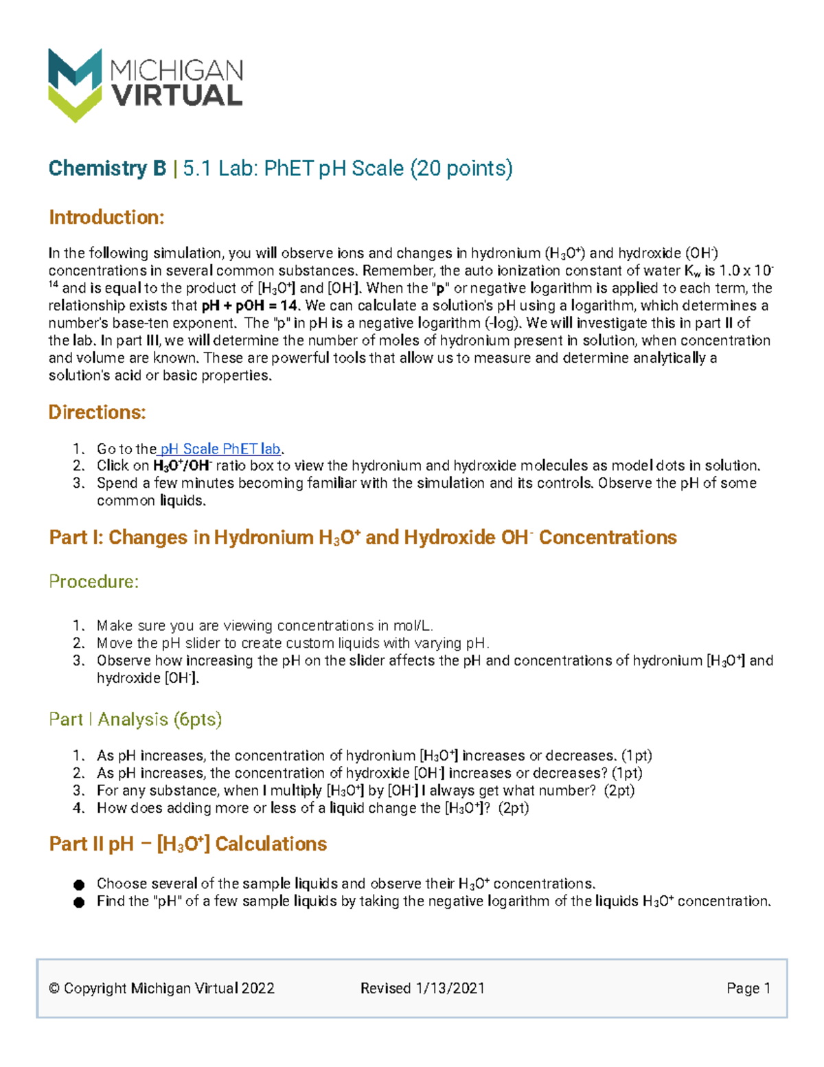 Chemistry B 5.1 Lab Ph ET p H Scale - Chemistry B | 5 Lab: PhET pH ...