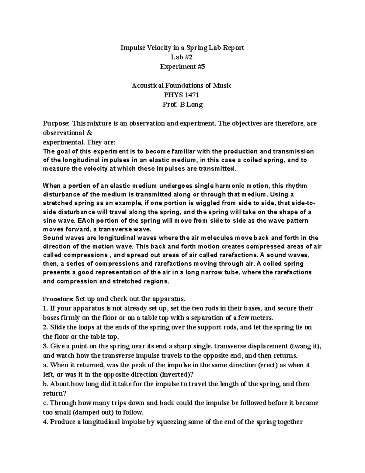 Physics Lab #2 Experiment #5 - PHYS 1471 - TAMUK - Studocu