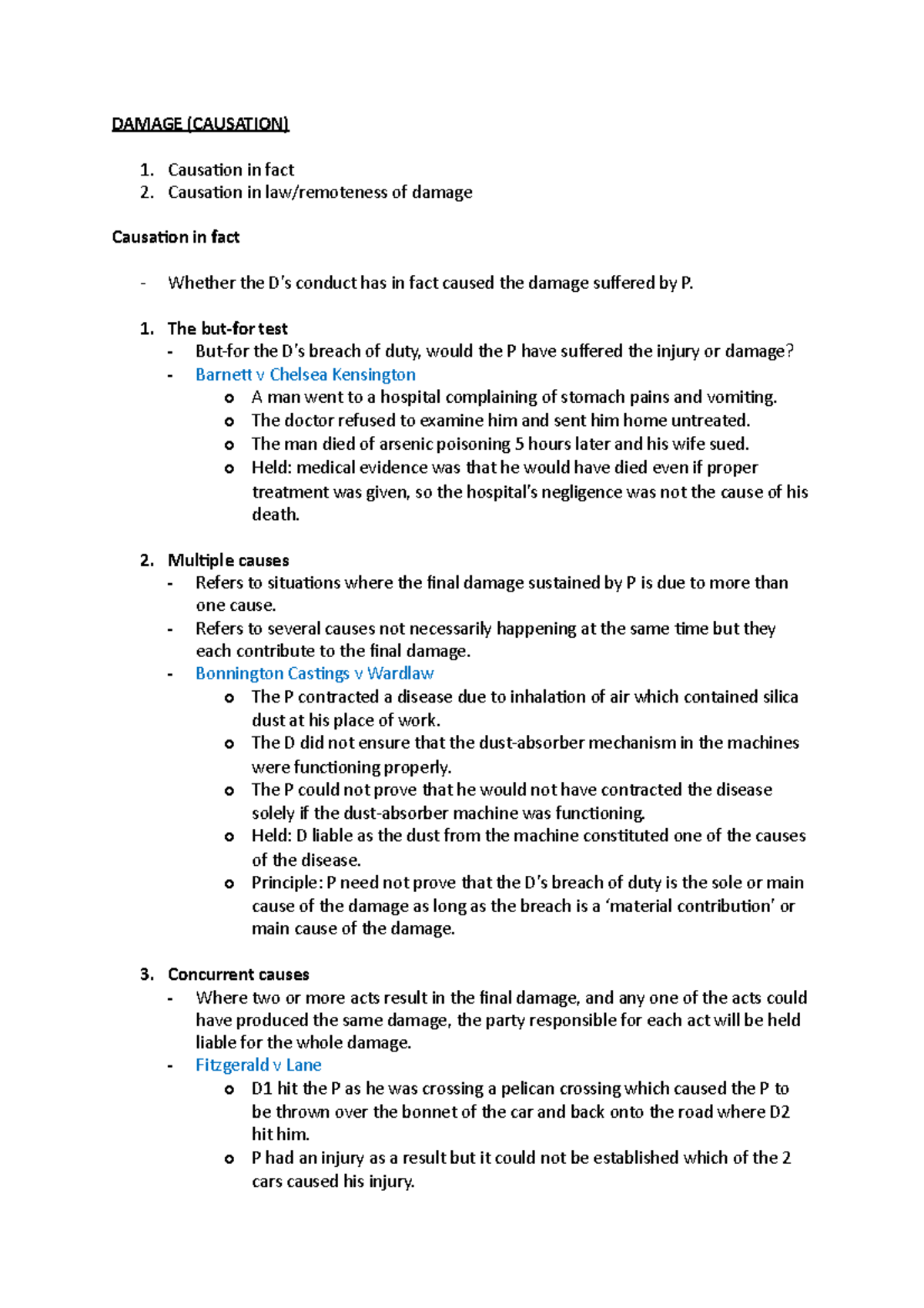 Damage ( Causation) - DAMAGE (CAUSATION) Causation in fact Causation in ...