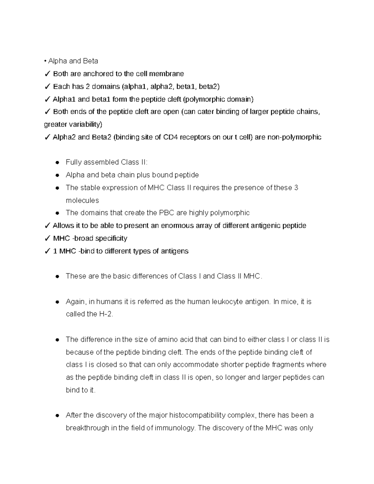 Major Histocompatibility Complex notes part 6 - Alpha and Beta Both are ...