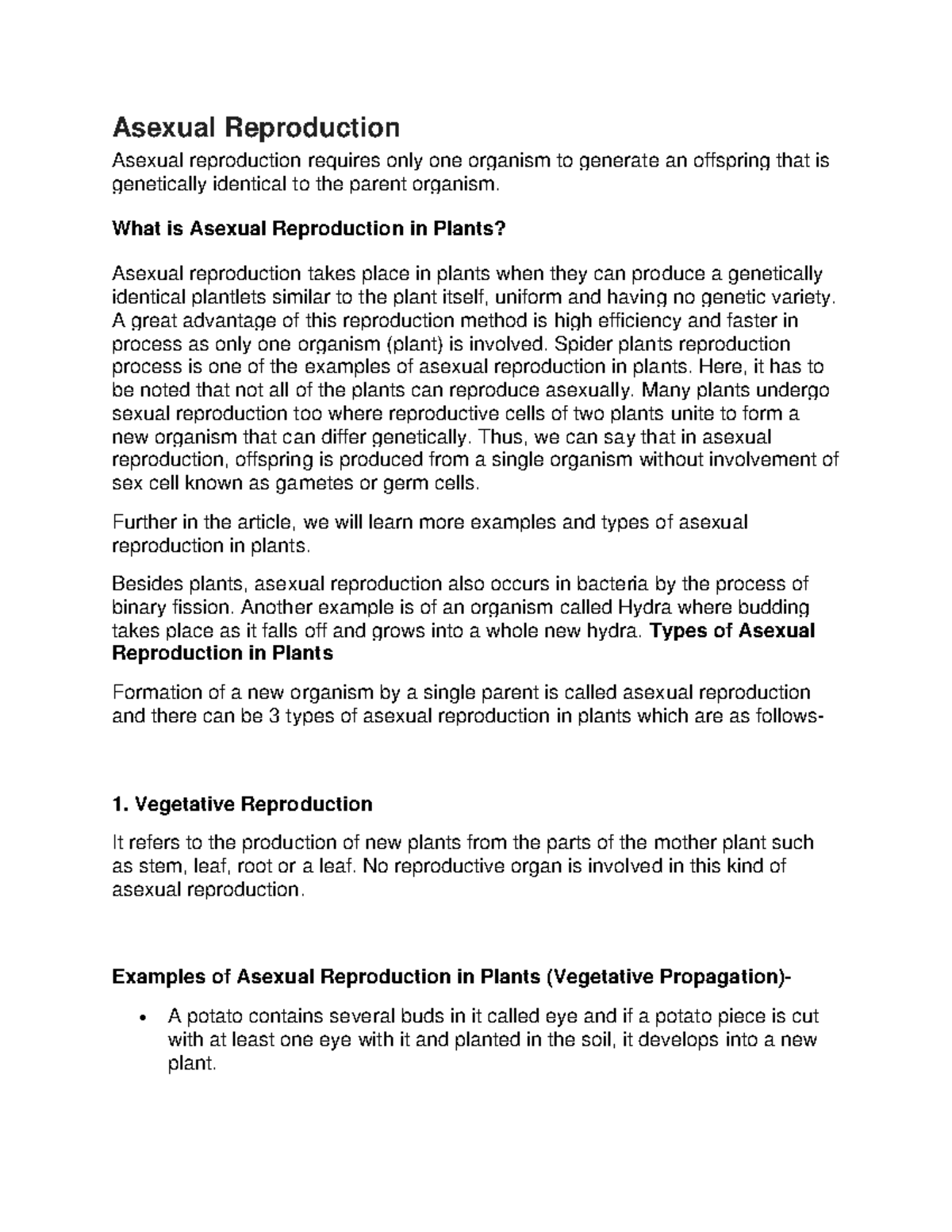 Asexual Reproduction - Lecture notes 9 - Asexual Reproduction Asexual ...