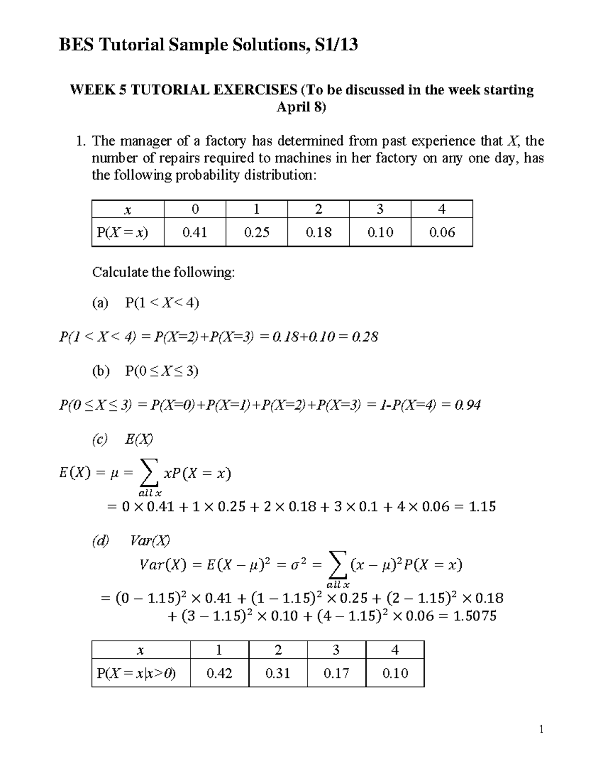 Tut sol week5 - SOLUTIONS - Business and Economic Statistics - BES ...