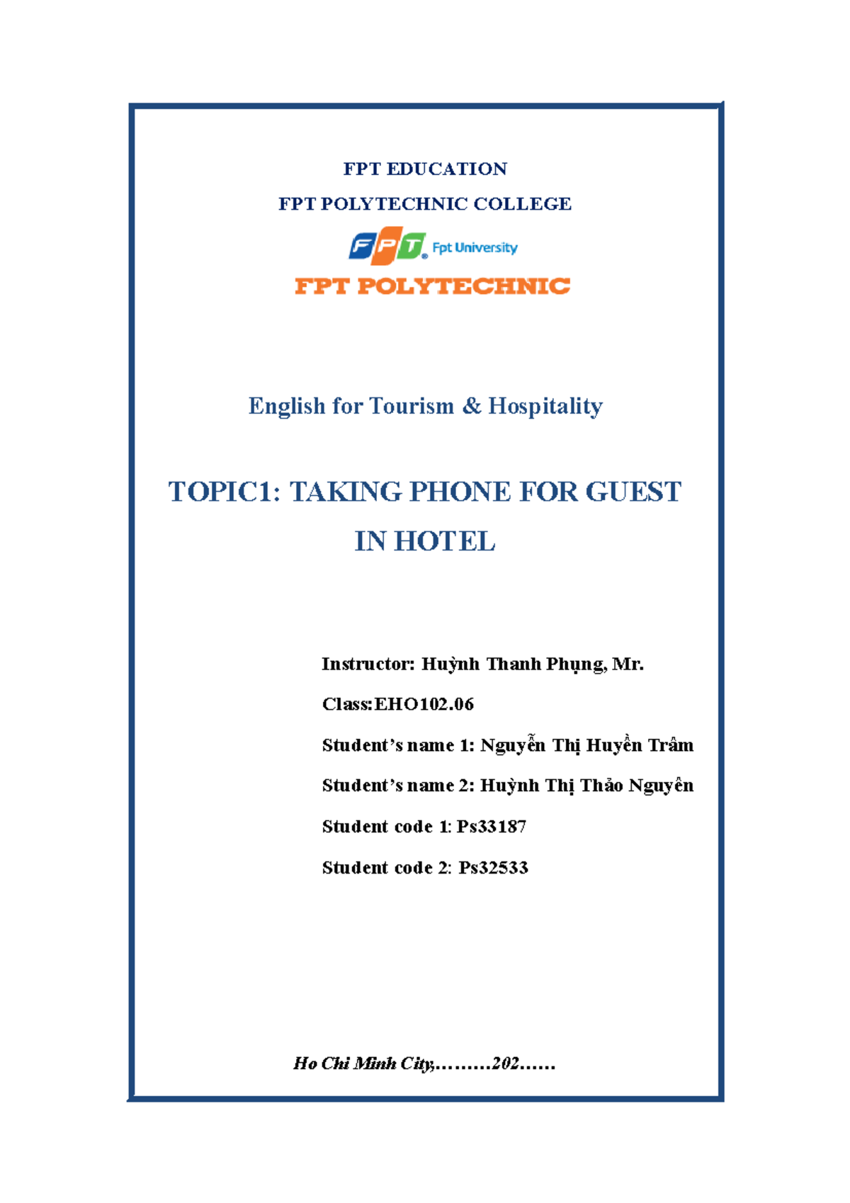 Bài asm 1 của Tram va Nguyen - FPT EDUCATION FPT POLYTECHNIC COLLEGE ...