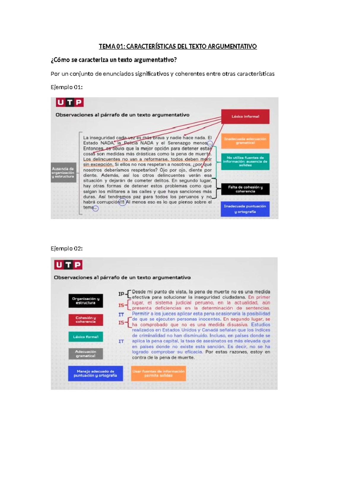 TEMA 01 Caracteristicas DE UN Texto Argumentativo - Comprensión y ...