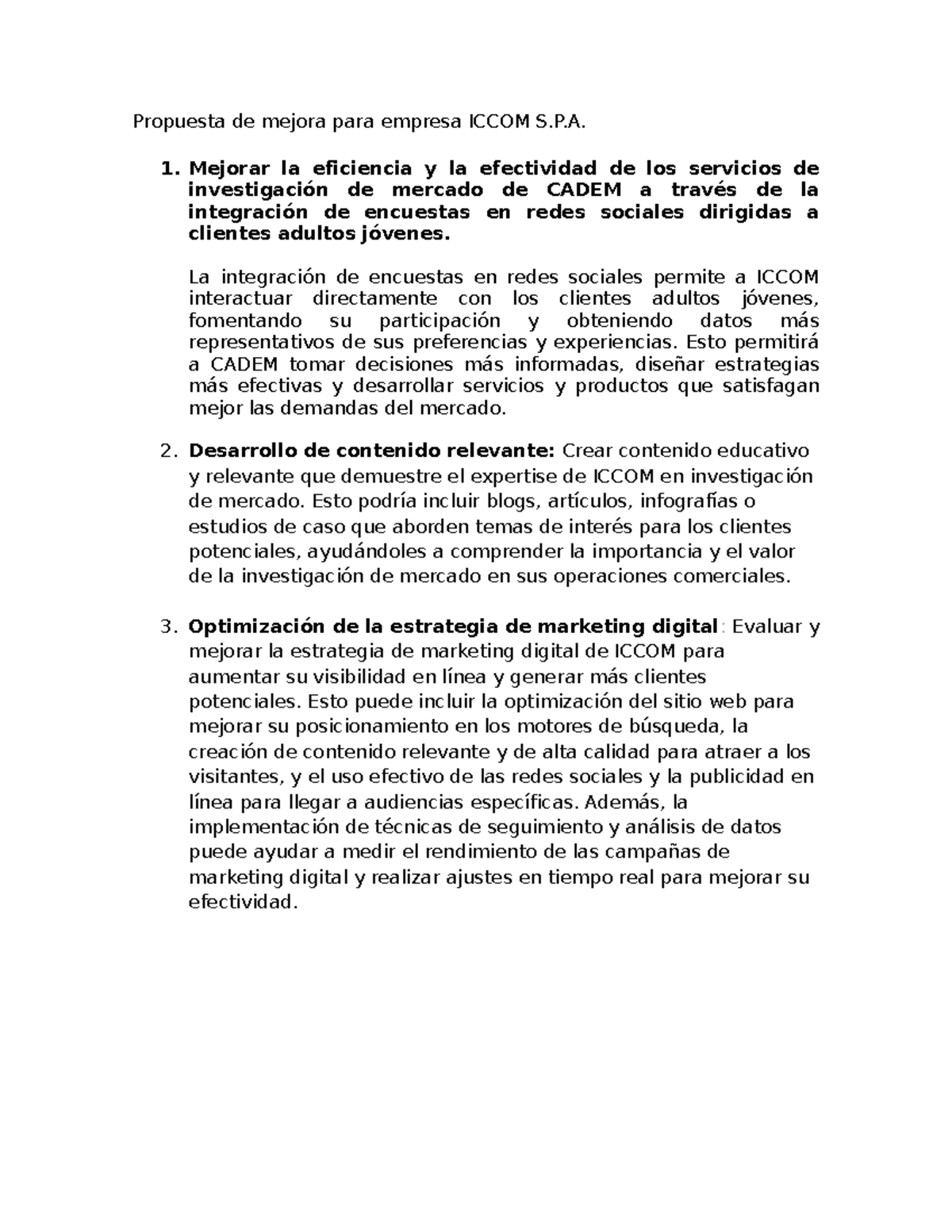 Propuesta de mejor para empresa Iccom SPA - Propuesta de mejora para ...