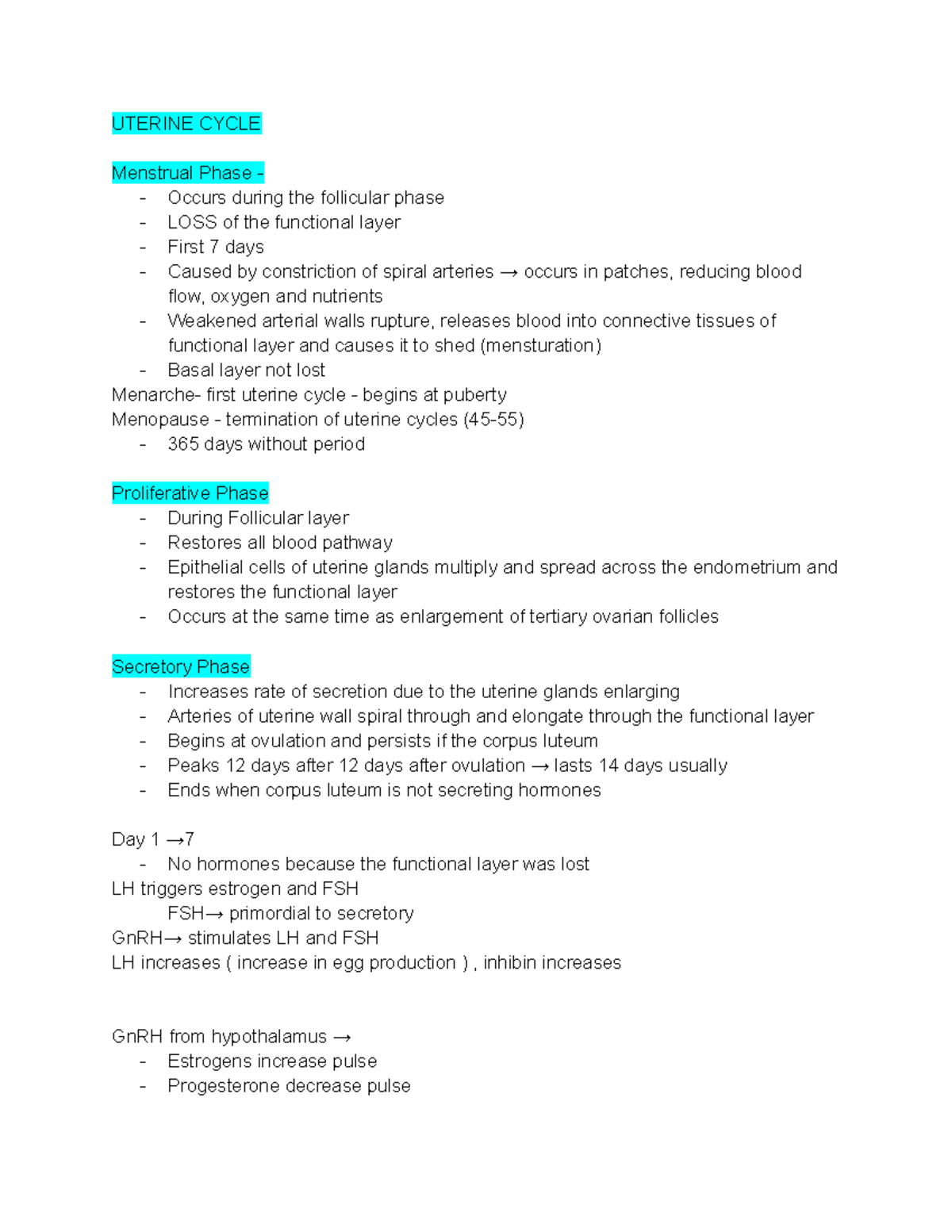 Uterine Cycle process - UTERINE CYCLE Menstrual Phase - Occurs during ...