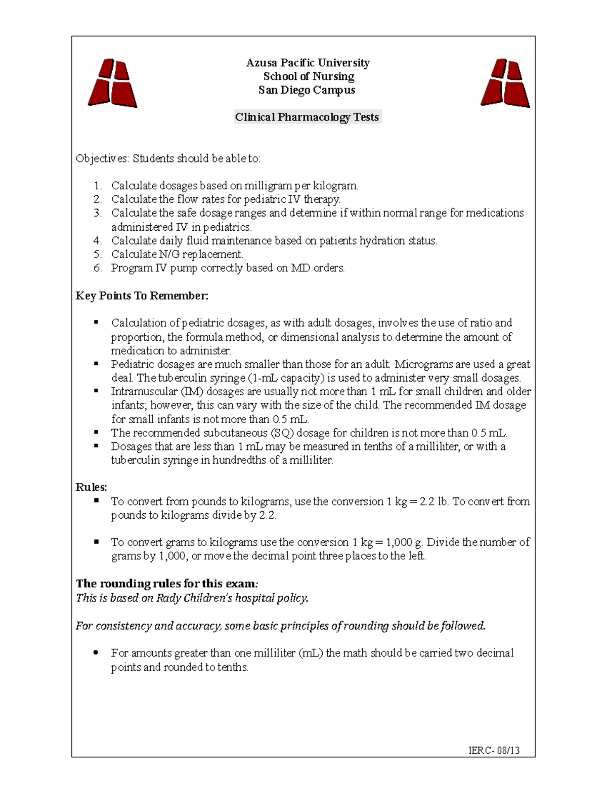 Med Math - med math practice - Azusa Pacific University School of ...