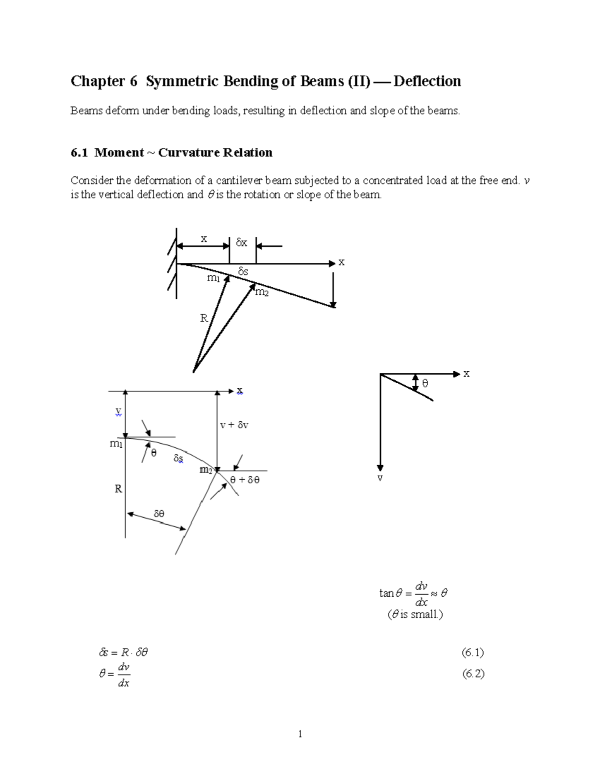 Chapter 6 Notes - Chapter 6 Symmetric Bending of Beams (II) Deflection ...