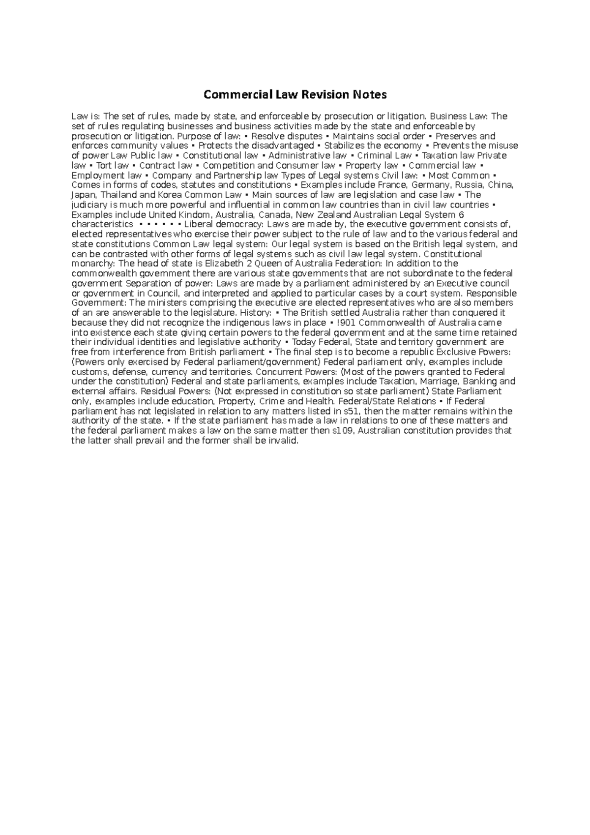 Commercial Law Revision Notes - Business Law: The set of rules ...