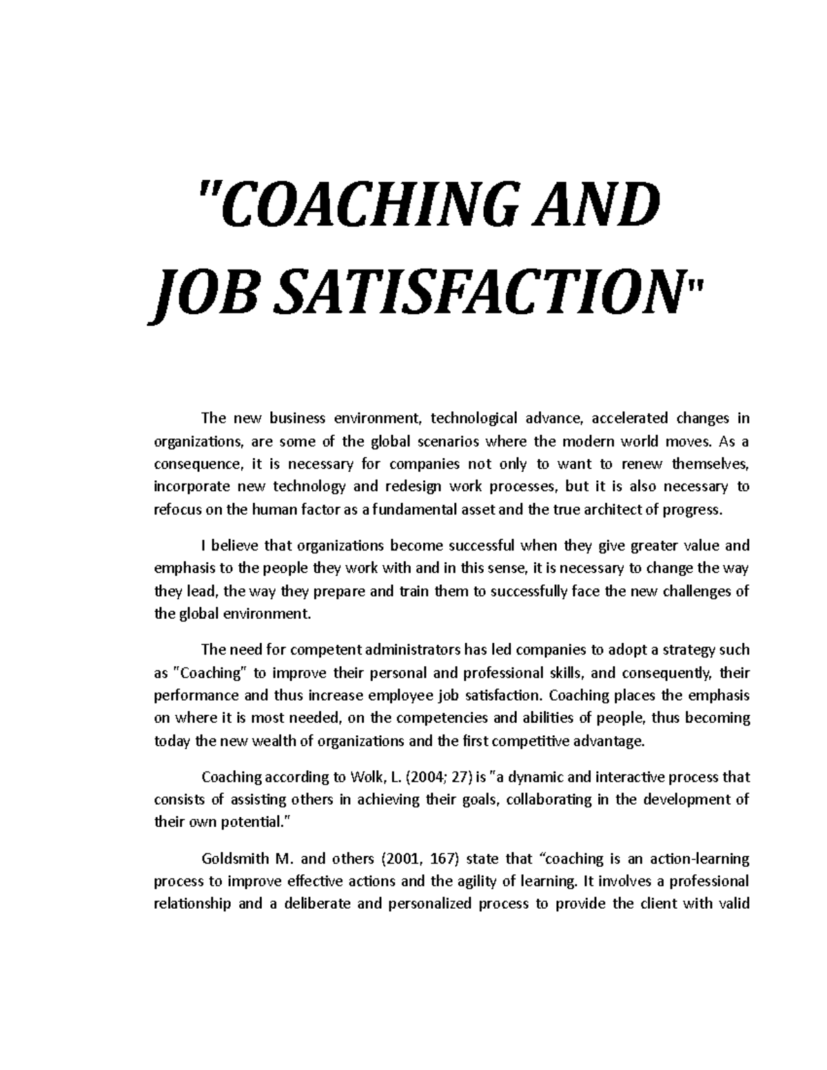 Coaching AND JOB Satisfaction - "COACHING AND JOB SATISFACTION" The new ...
