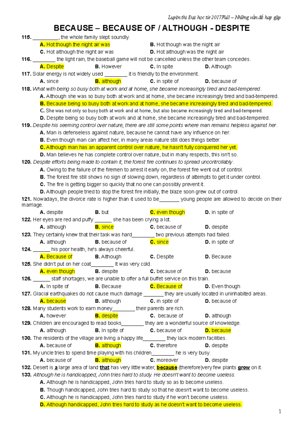 Because- Although-OK - BECAUSE – BECAUSE OF / ALTHOUGH - DESPITE ...