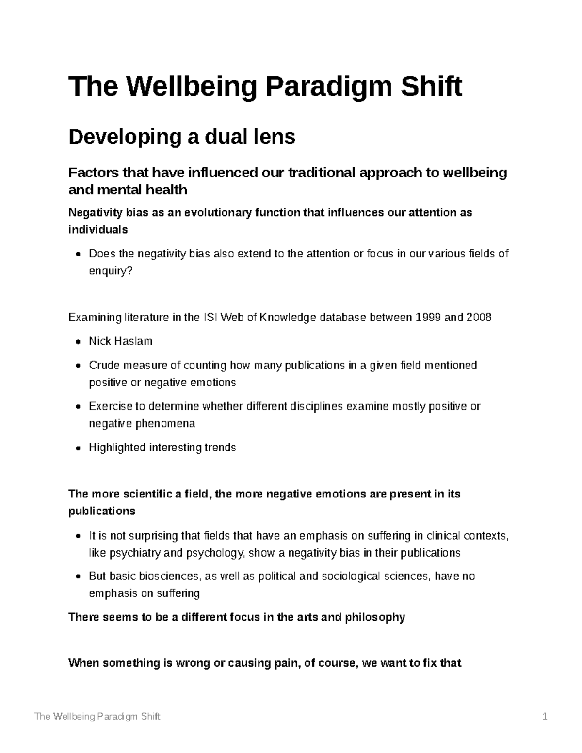 The Wellbeing Paradigm Shift - The Wellbeing Paradigm Shift Developing ...