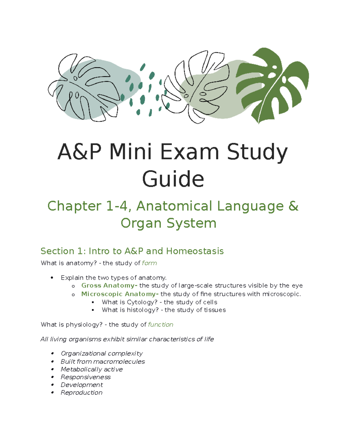 Mini Exam, homeostasis, cell membrane, macromolecules - A&P Mini Exam ...