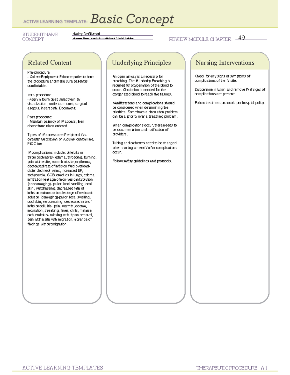 O Intravenous Therapy Assessing For Complications Of IV Fluid