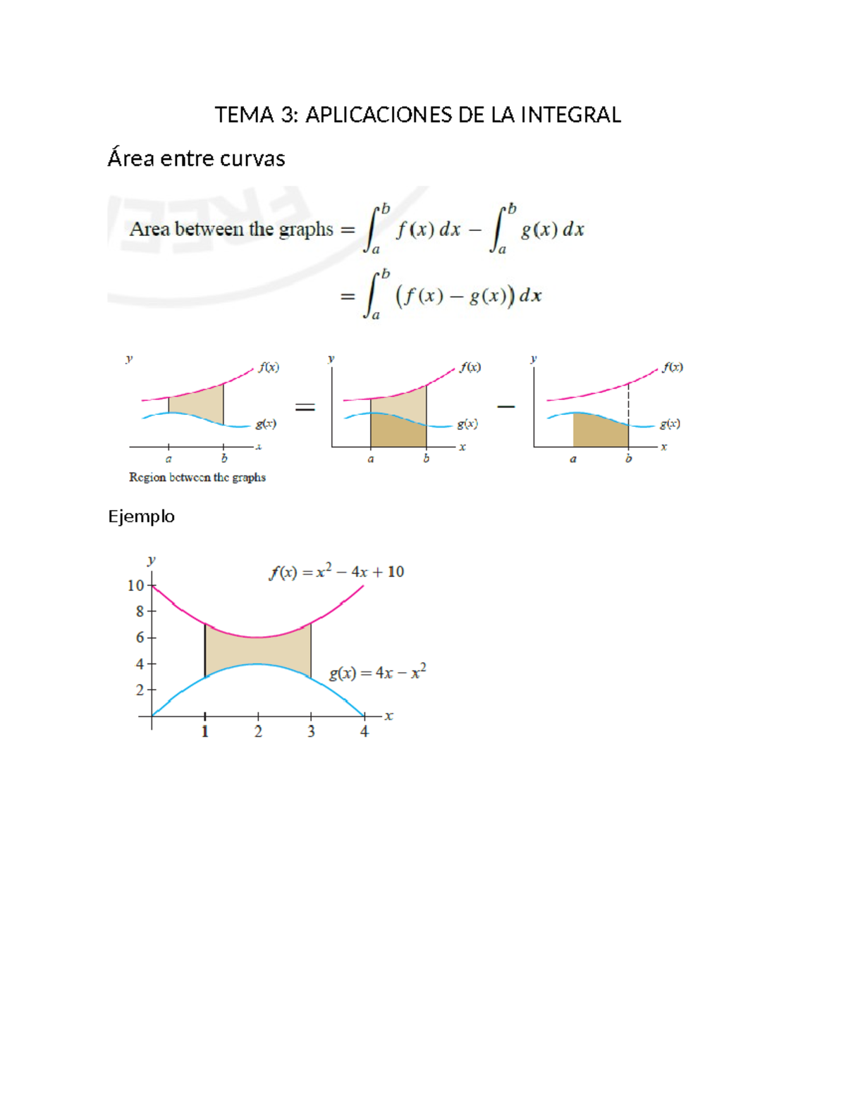 Area entre curvas - TEMA 3: APLICACIONES DE LA INTEGRAL Área entre curvas Ejemplo En los ...