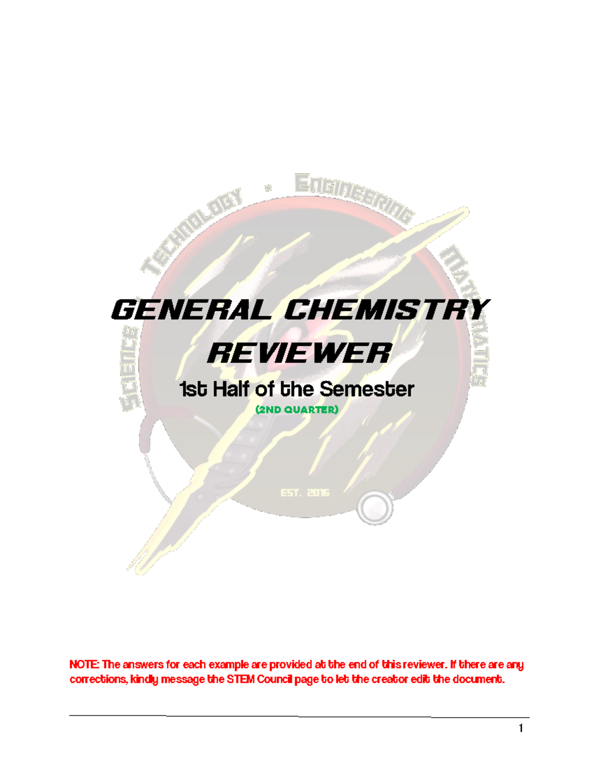 General Chemistry Reviewer 2nd QTR - GENERAL CHEMISTRY REVIEWER 1st ...