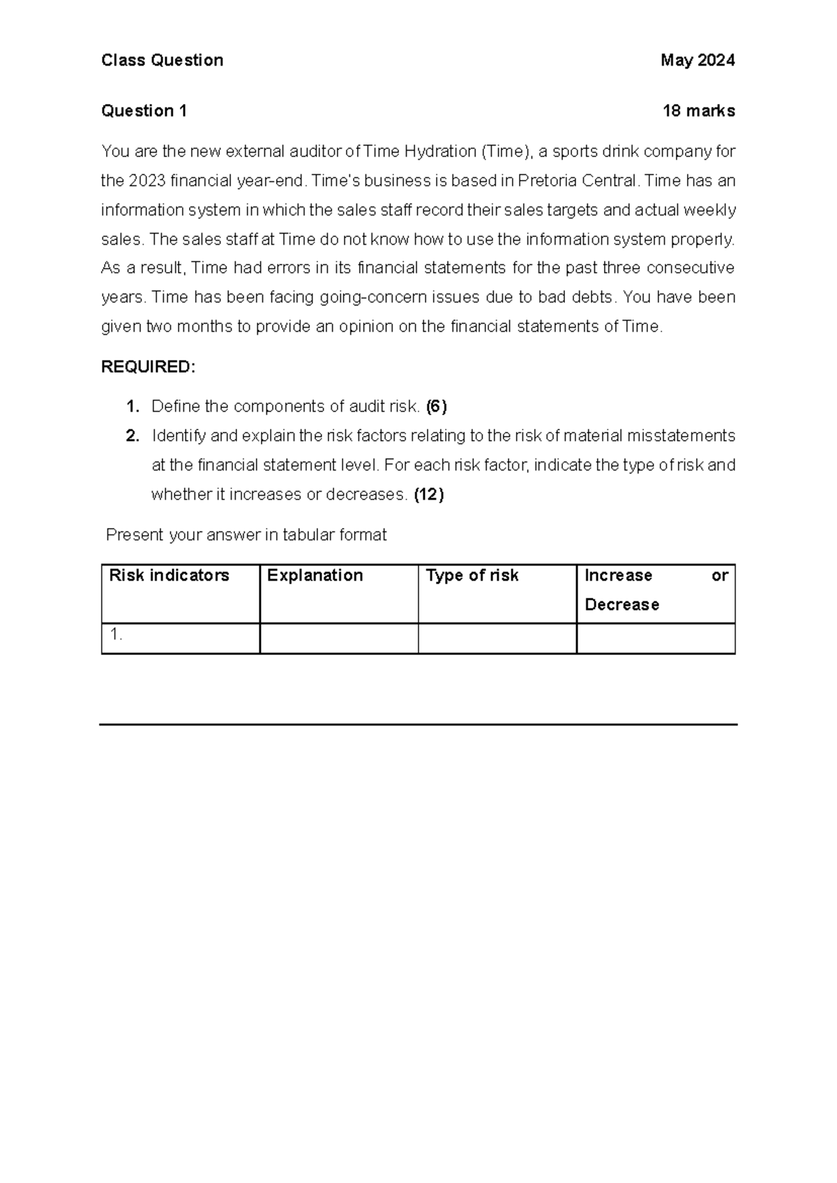 Substantive procedure class question 2024 - Class Question May 202 4 ...