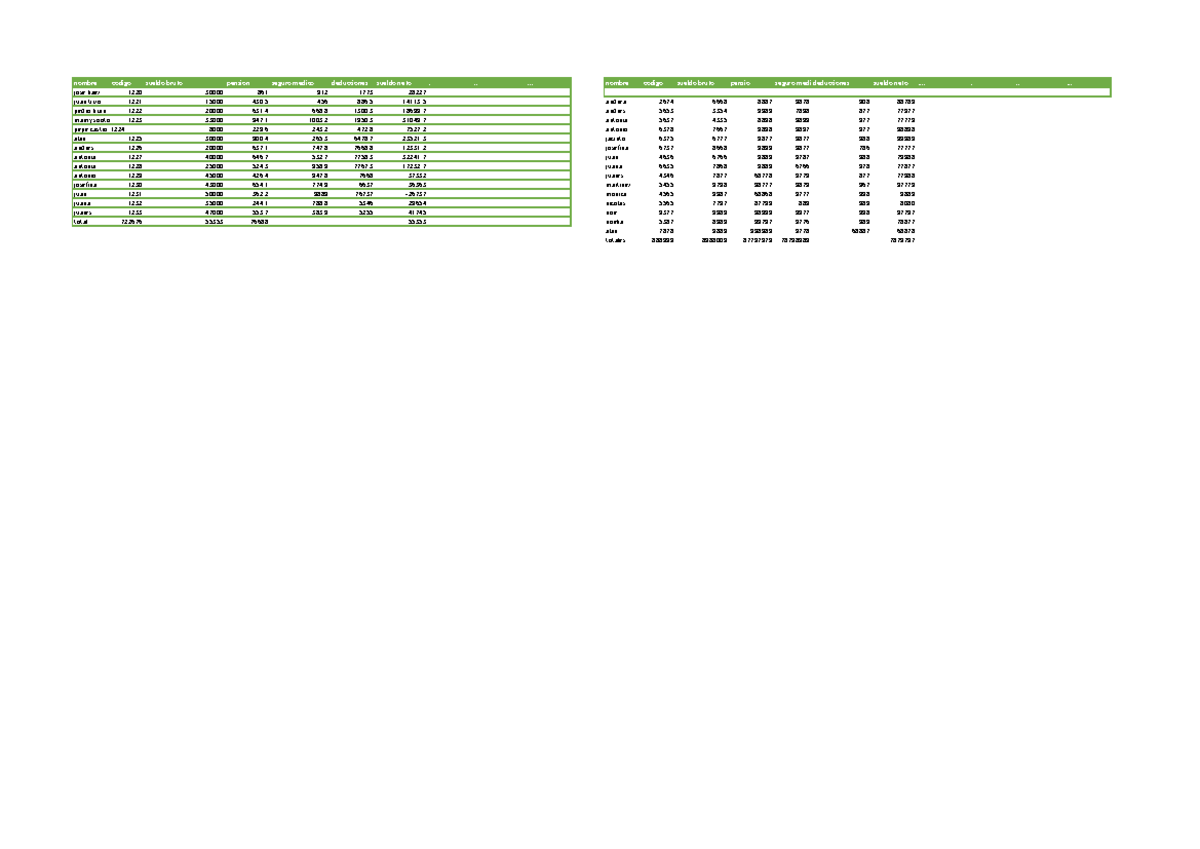 Noel - test - nombre codigo sueldo bruto pension seguro medico ...