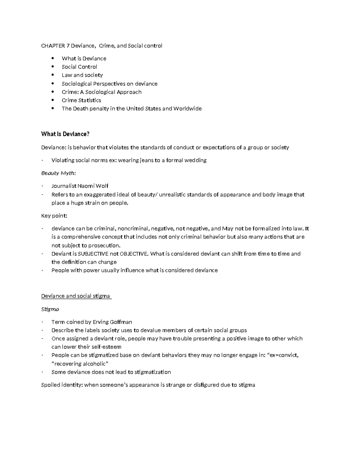Chapter 7 Deviance - sociology class lecture - CHAPTER 7 Deviance ...