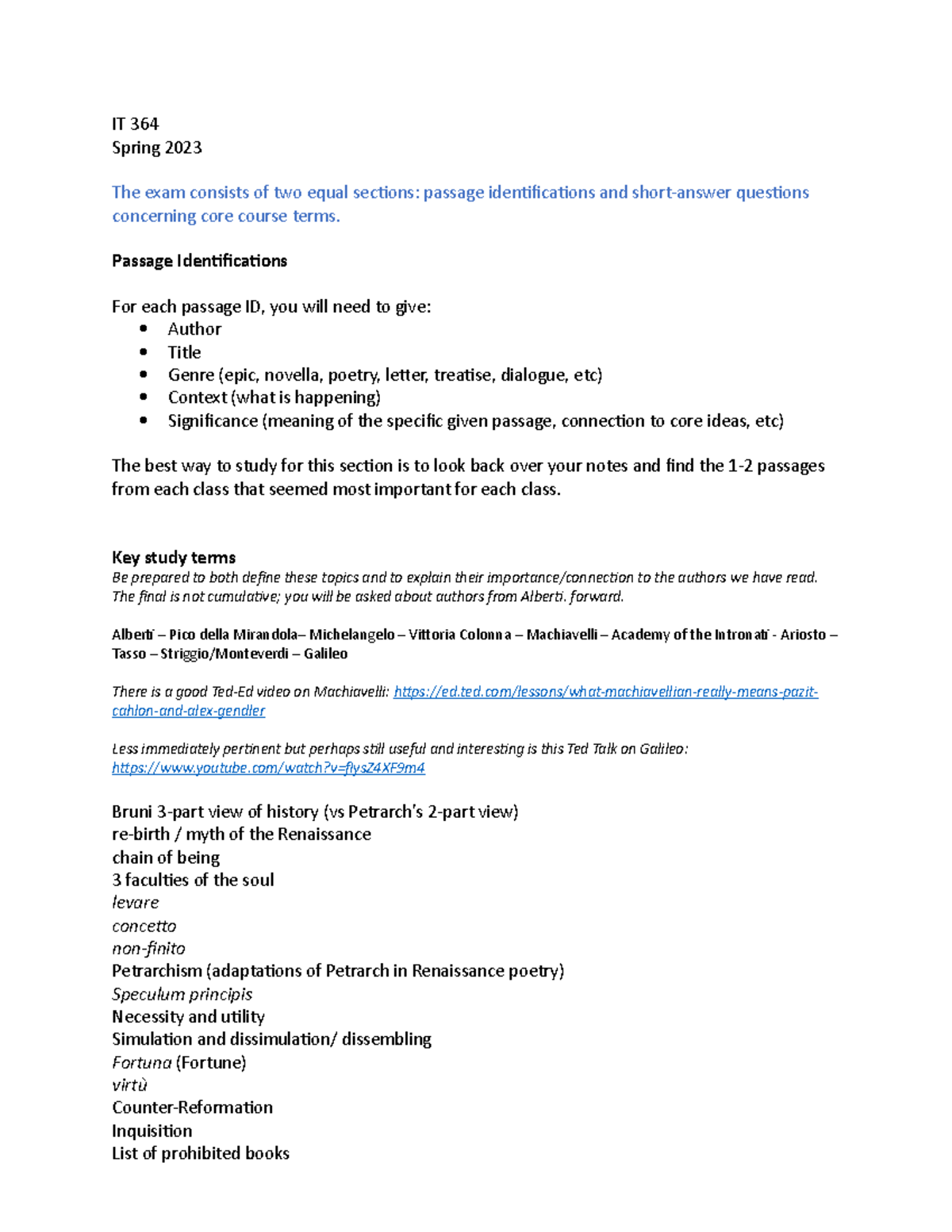 Course concepts 2 (2023)(1) - IT 364 Spring 2023 The exam consists of ...