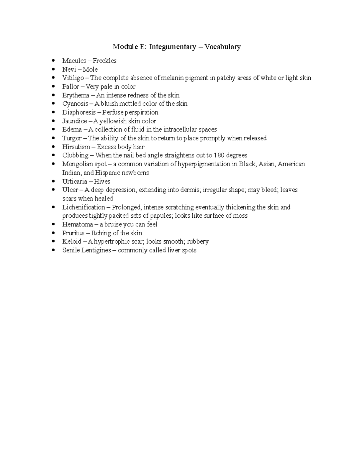 Module E Vocabulary - Lecture notes 5 - Module E: Integumentary ...
