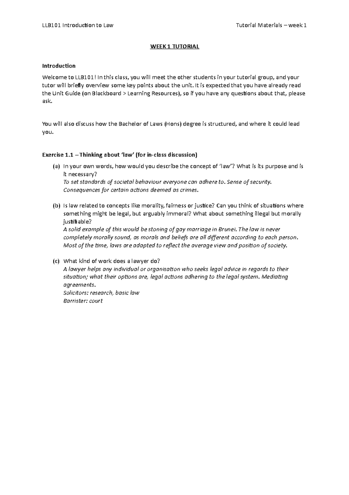 Week 1 2020 Tutorial Llb101 Introduction To Law Tutorial Materials Week 1 Week 1 Tutorial