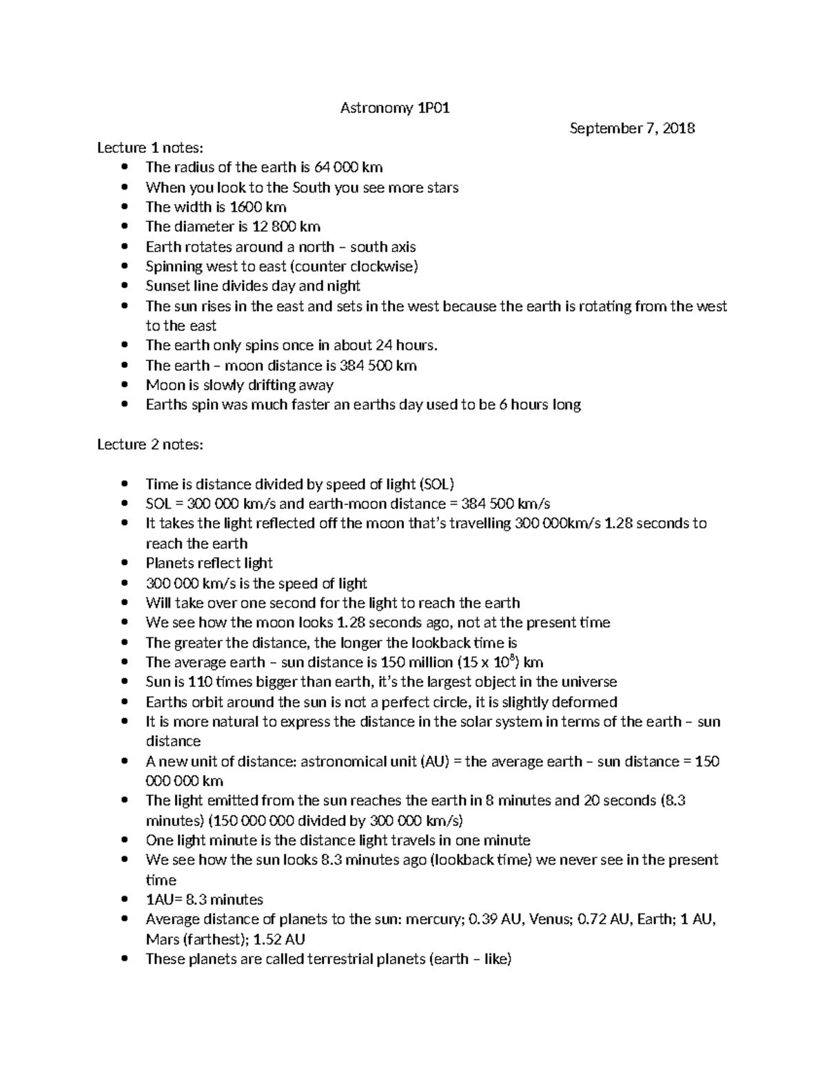 Astronomy Notes - exam study prep - Astronomy 1P September 7, 2018 ...