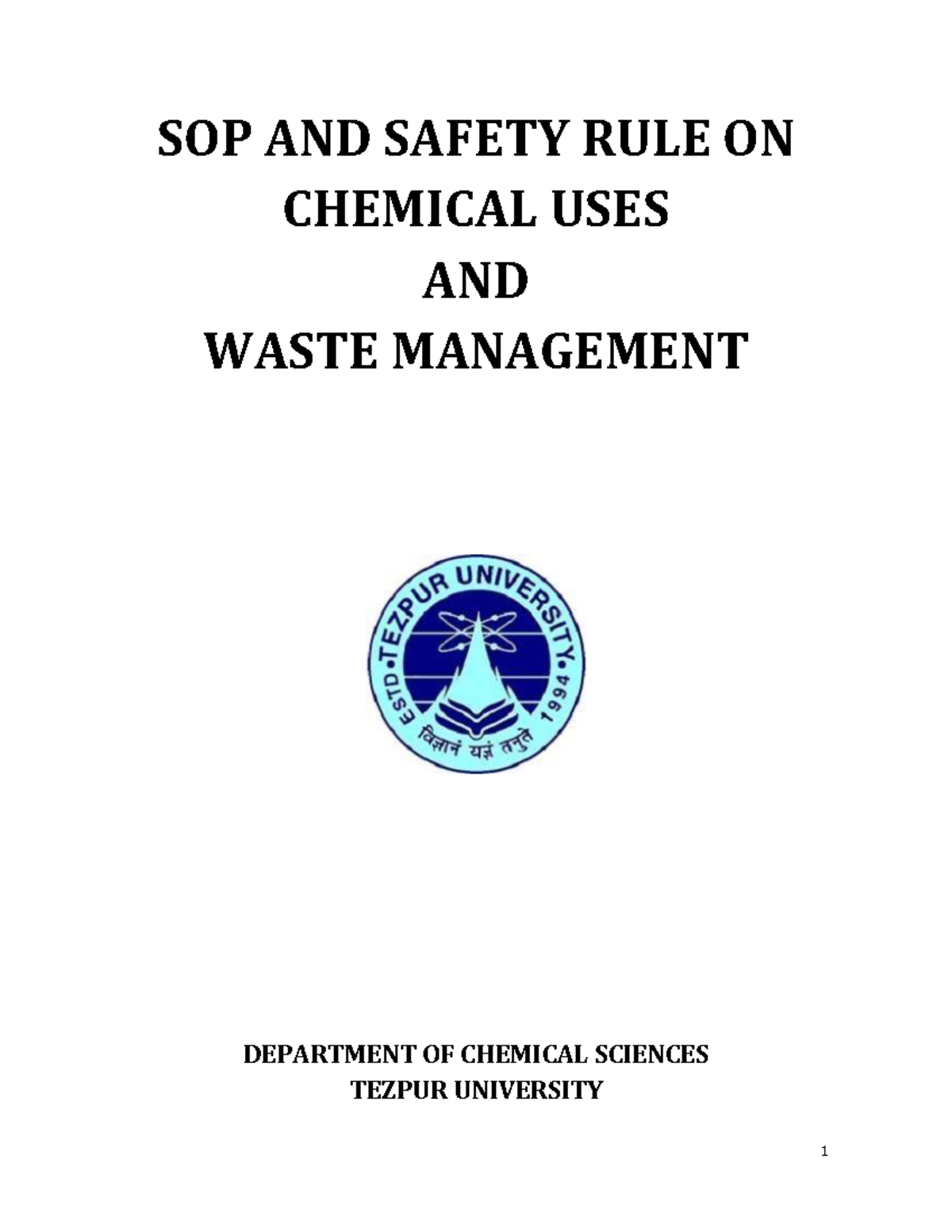 Sop - SOP AND SAFETY RULE ON CHEMICAL USES AND WASTE MANAGEMENT ...