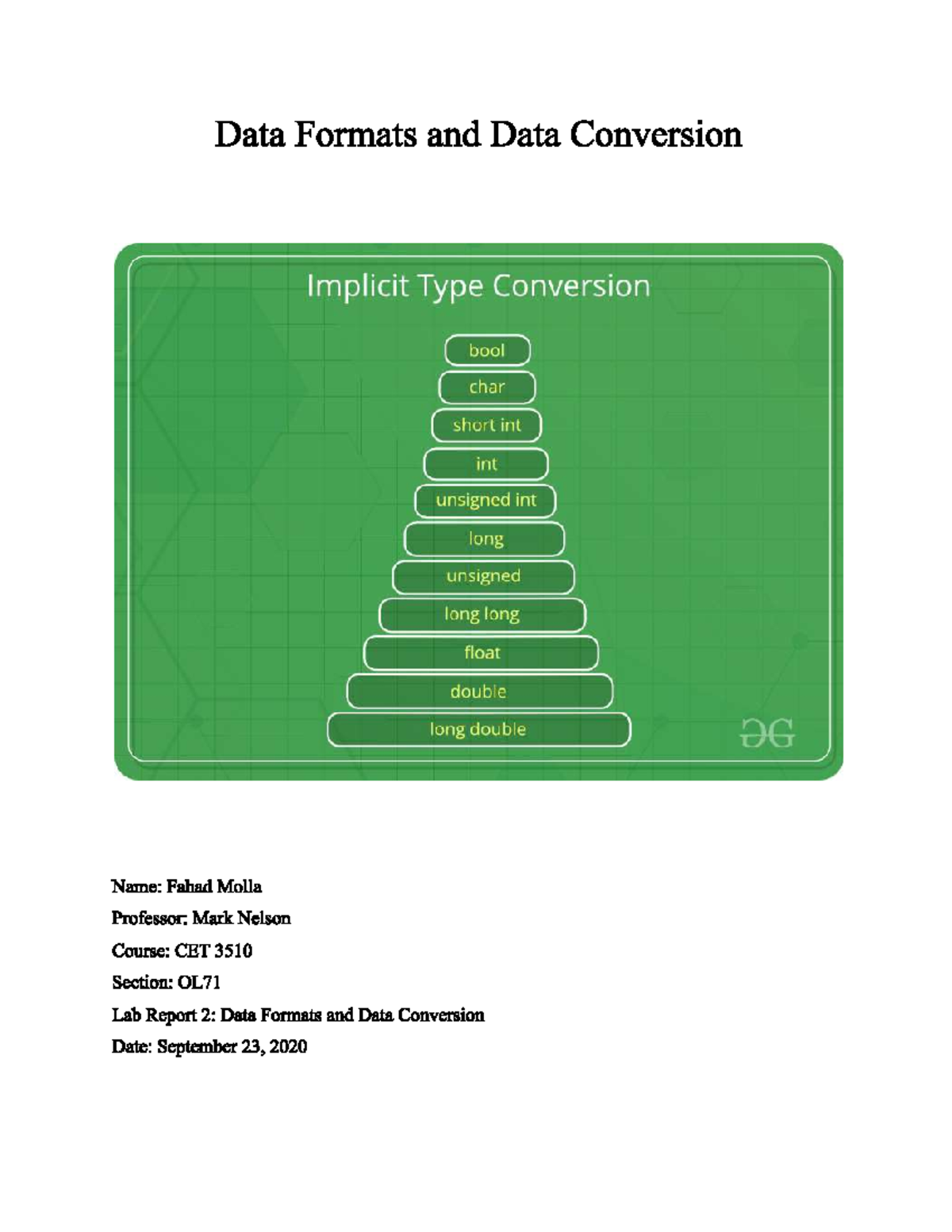 Cet 3510 Lab 2 For Prof Nelson Data Formats And Data Conversion Implicit Type Conversion Bool 9282