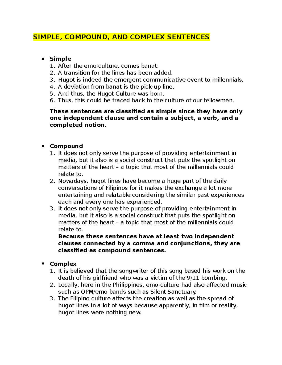 Simple, Compound, Complex Sentences - SIMPLE, COMPOUND, AND COMPLEX ...
