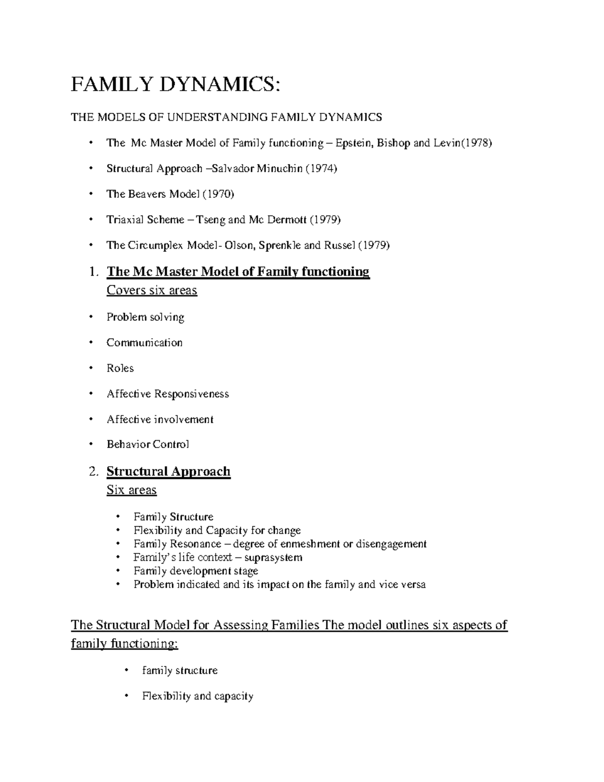 Module 3- family dynamics - FAMILY DYNAMICS: THE MODELS OF UNDERSTANDING FAMILY DYNAMICS The Mc ...