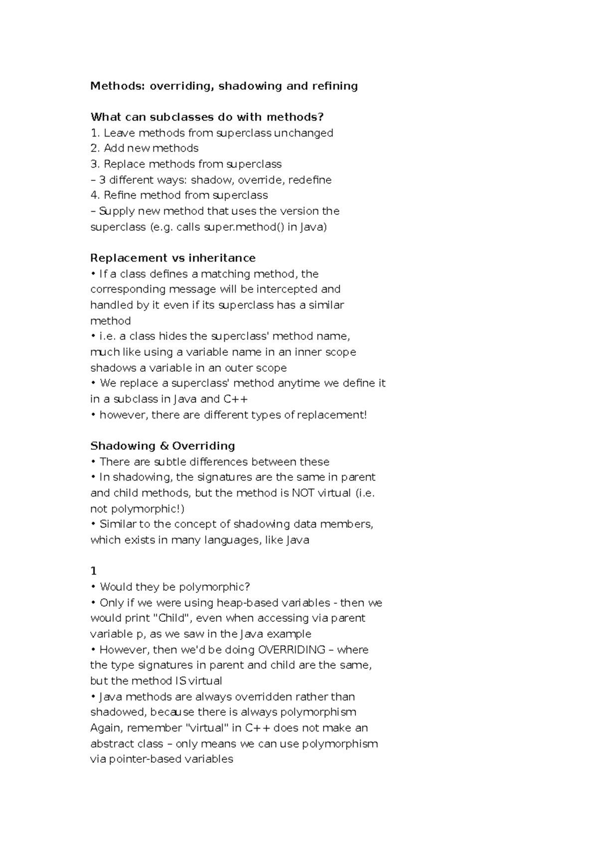 Unit5 1 Notes Methods Overriding Shadowing And Refining What Can Subclasses Do With