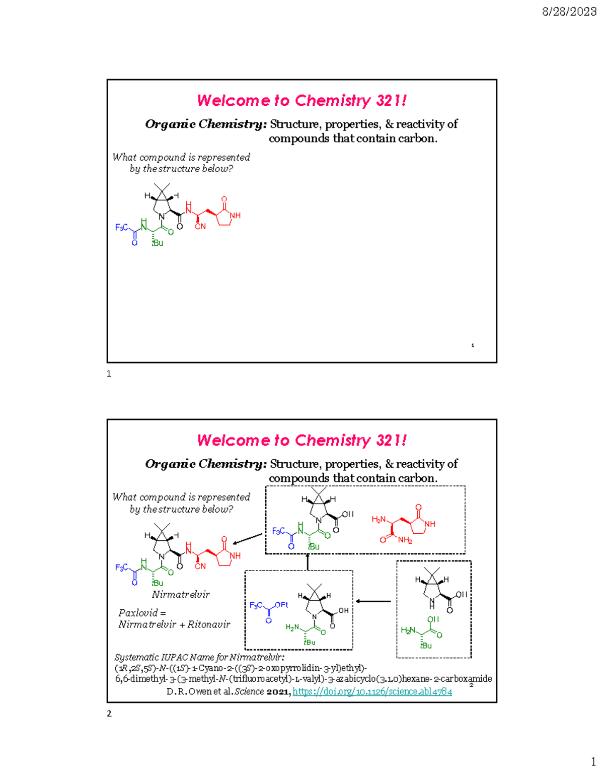 Lec1 Orgo - lecture - Welcome to Chemistry 321! 1 ####### Organic ...