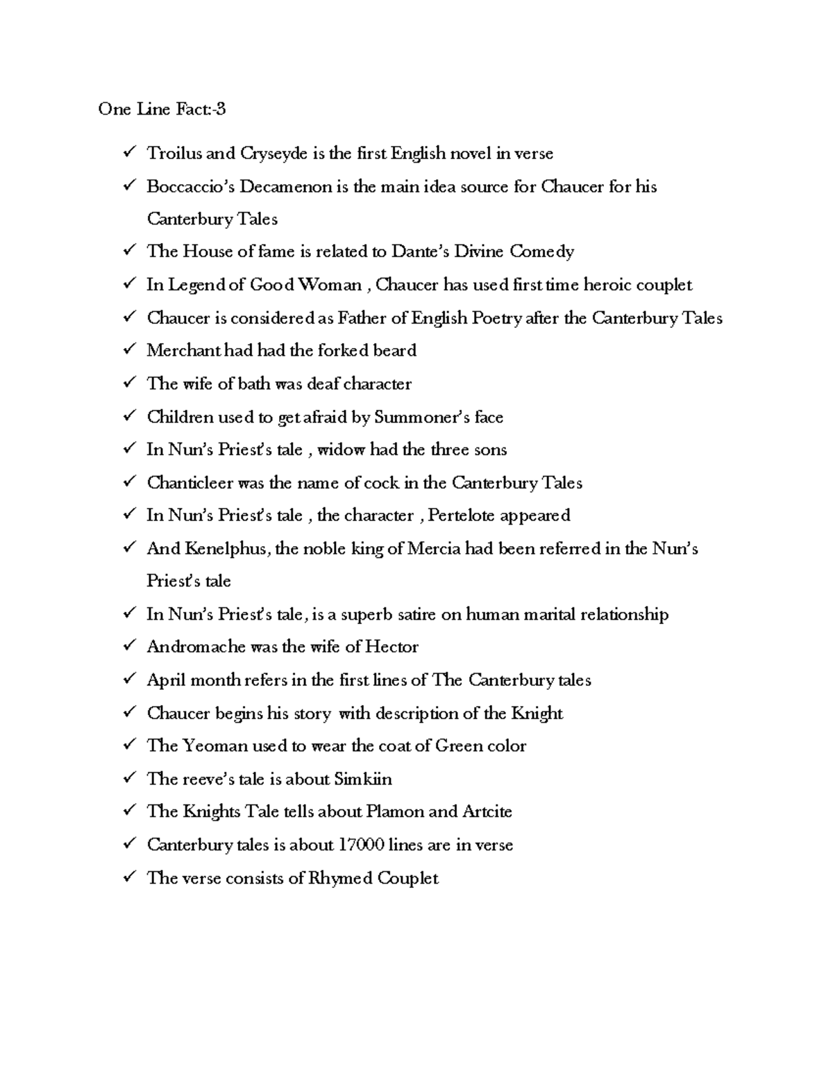 One line fats 6 - Questions on Literay Terms - One Line Fact:- Troilus ...