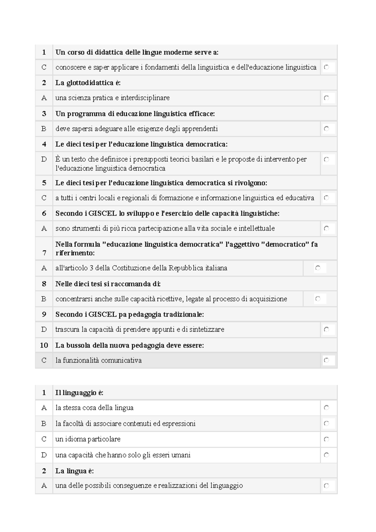 Test - prova d'esame - 1 Un corso di didattica delle lingue moderne ...