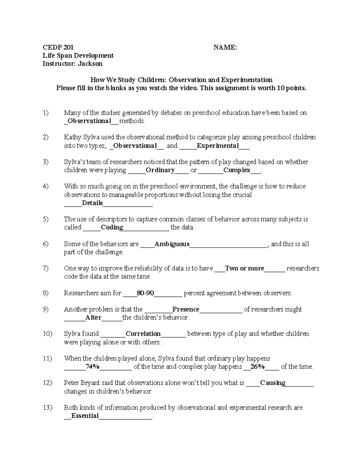 Ch1-Activity Worksheet lifespan development - CEDP 201 NAME: Life Span ...
