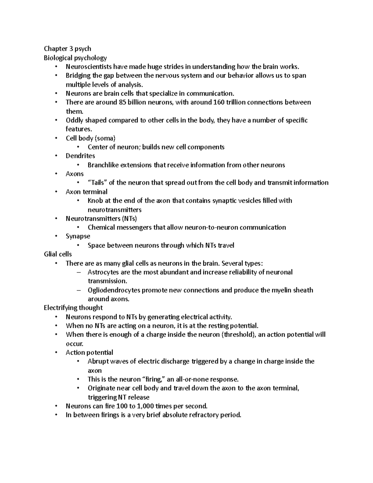 Chapter 3 psych - Chapter 3 psych Biological psychology ...