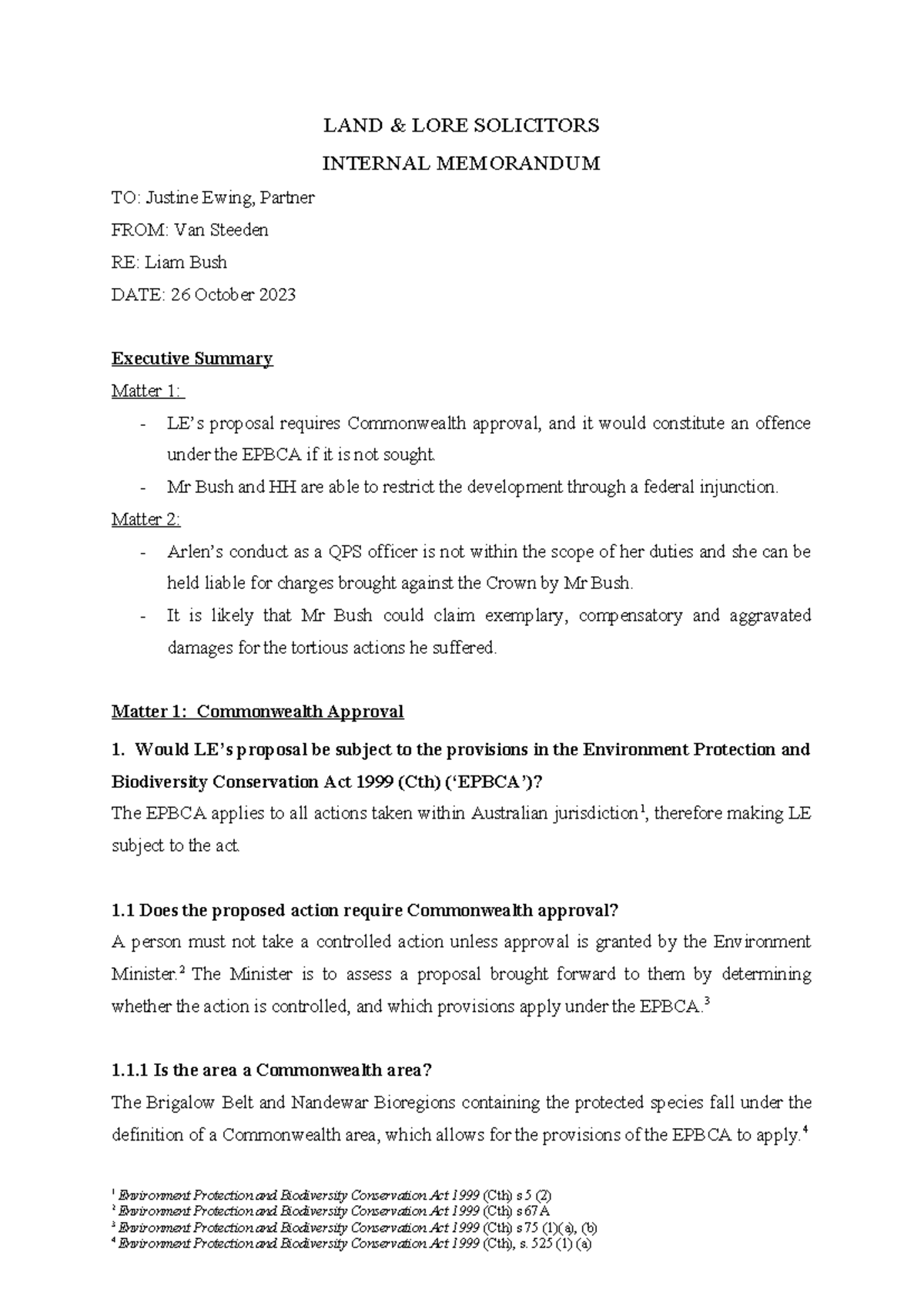 LLH201 Research Paper - LAND & LORE SOLICITORS INTERNAL MEMORANDUM TO ...