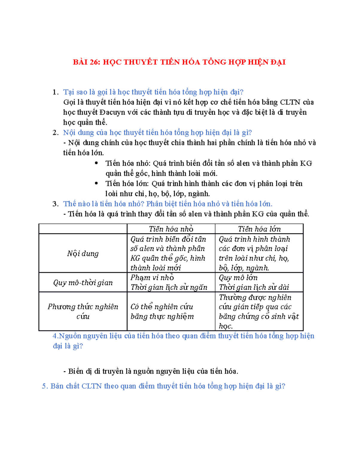 Nguyên nhân cơ chế tiến hóa - BÀI 26: HỌC THUYẾT TIẾN HÓA TỔNG HỢP HIỆN ...