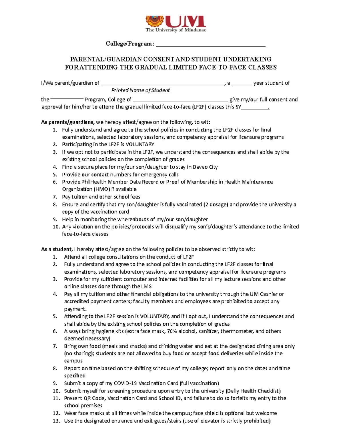 LF2F-Parental-Consent-Student-Undertaking-BS-Arch-signed - College ...