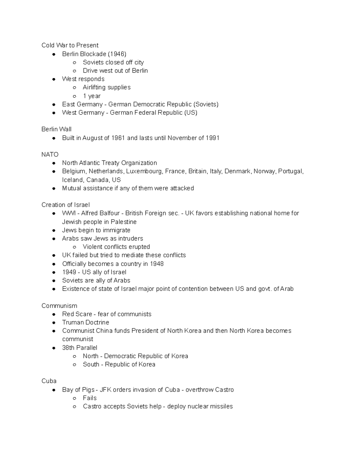 World's of History Unit 14 Notes - Cold War to Present Berlin Blockade ...