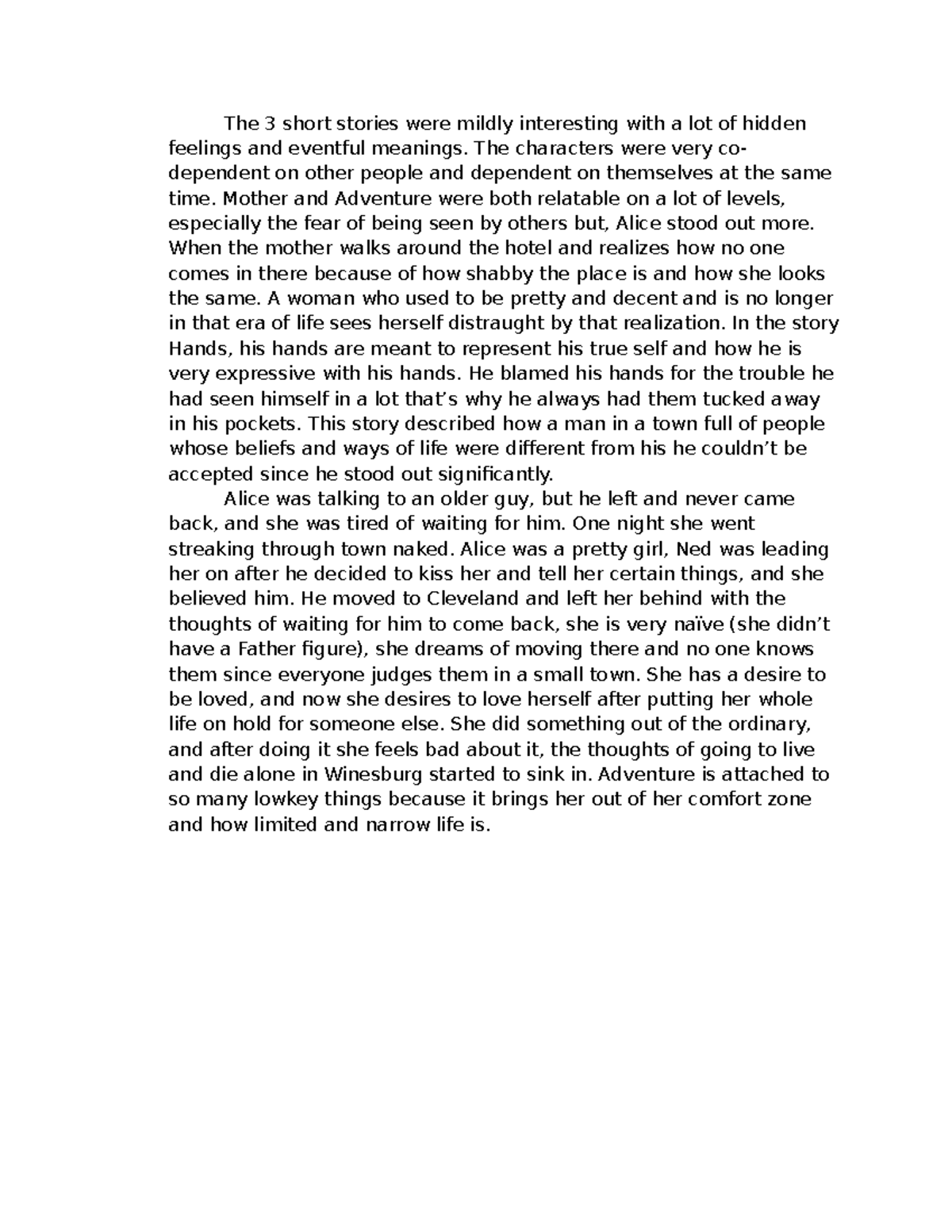 Informal Reading 4 EN210 - The 3 short stories were mildly interesting ...