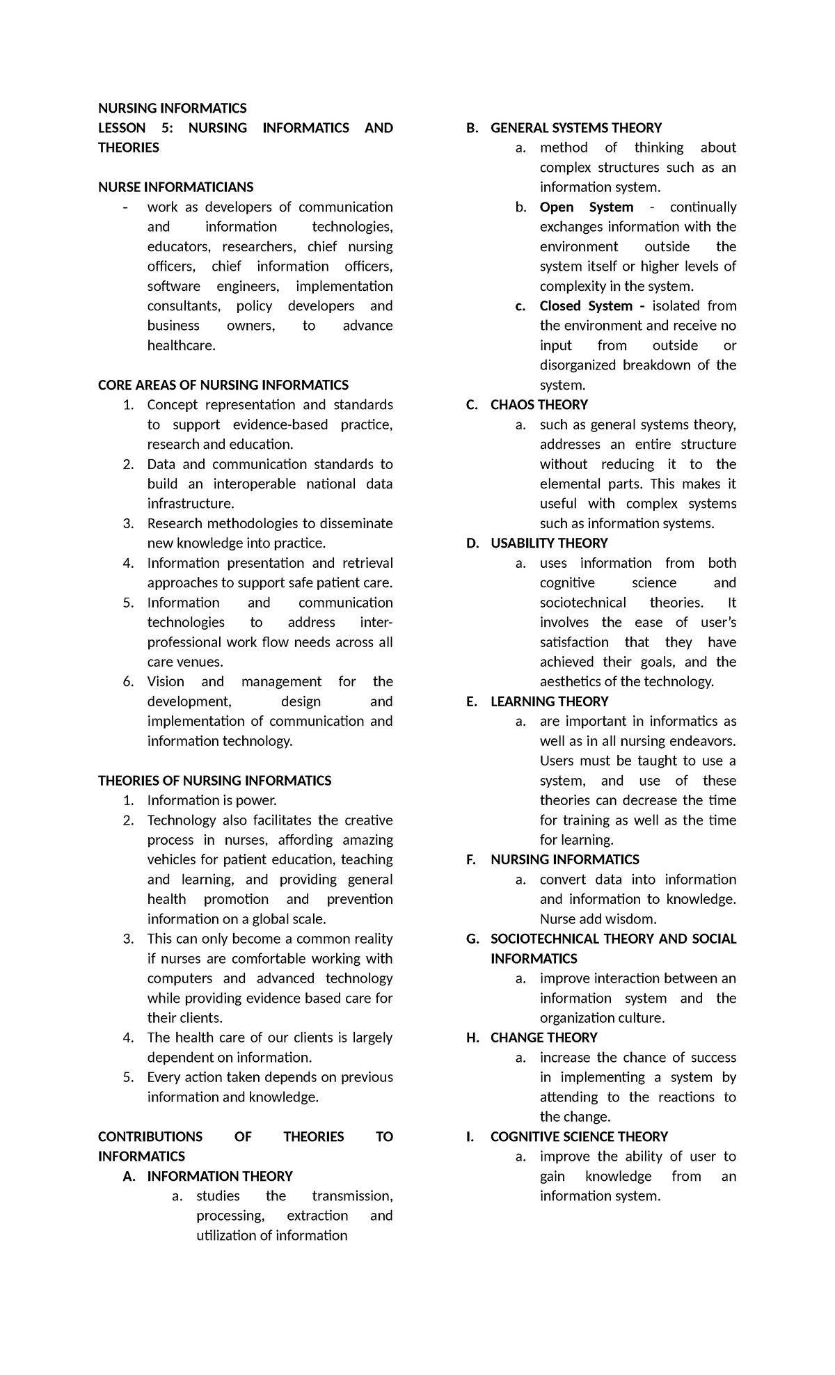 Lesson 5 Theories and Models Transes - NURSING INFORMATICS LESSON 5 ...