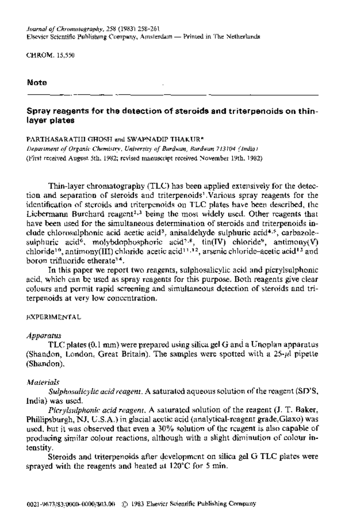 Spray reagents for the detection of ster - Journal of Chromatography ...