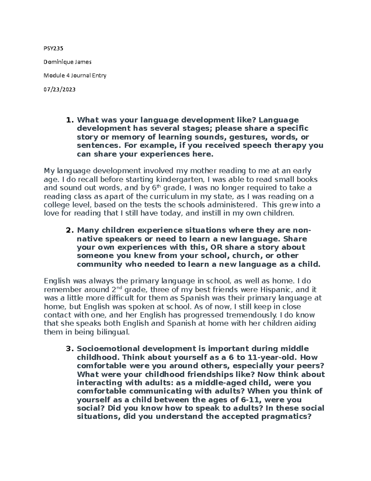 Module 4 Journal Entry - Summary - PSY Dominique James Module 4 Journal ...