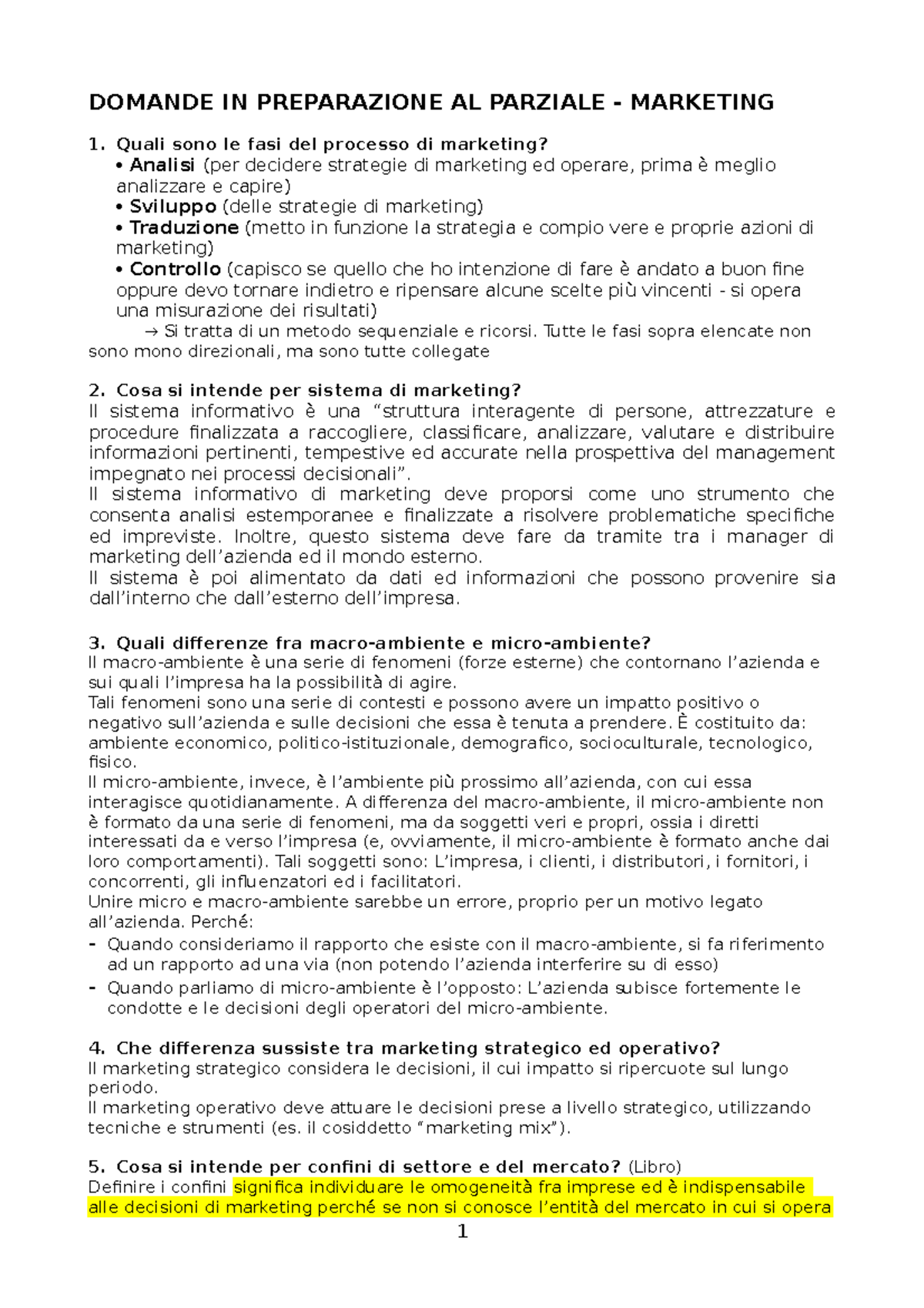 Domande in preparazione al parziale (marketing) - DOMANDE IN ...