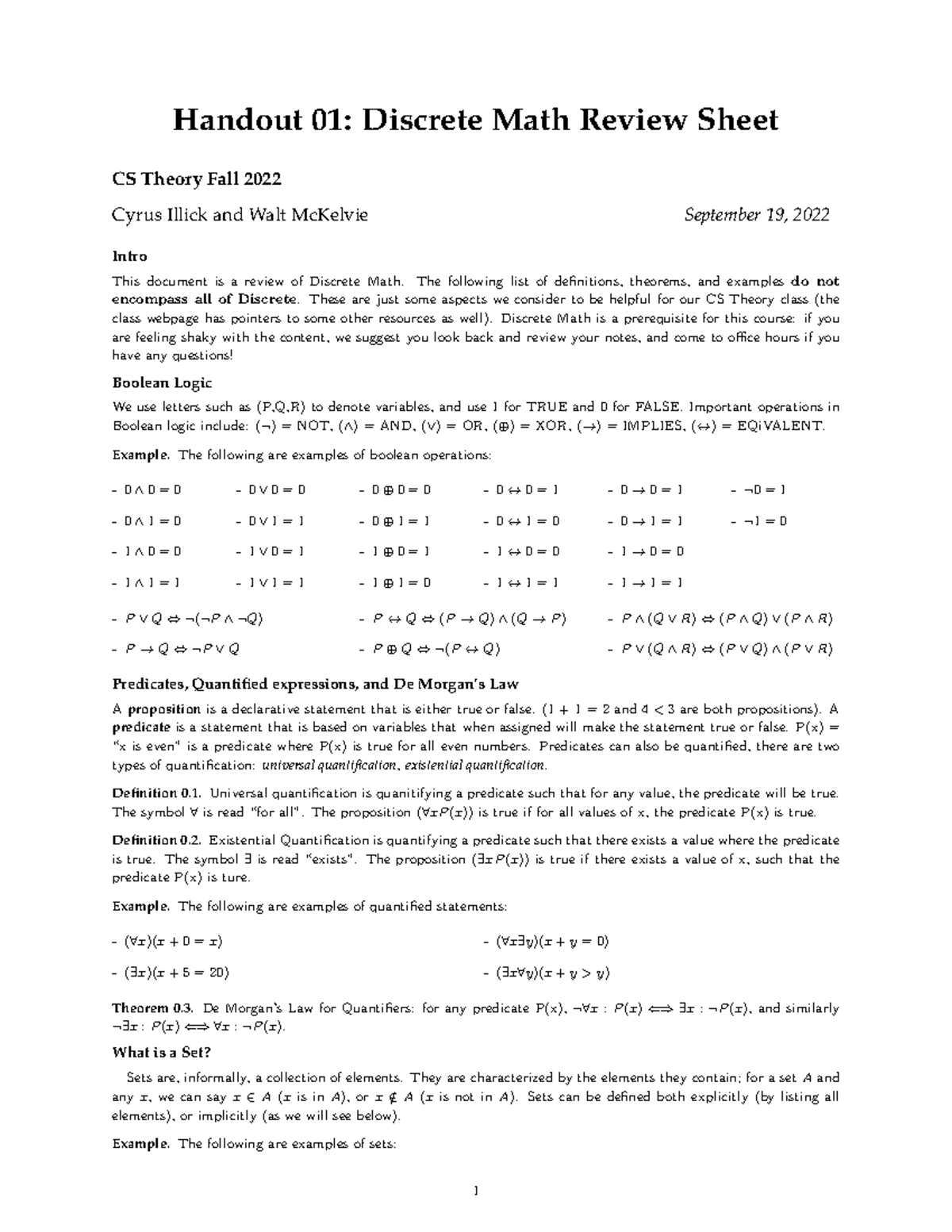 1 discrete review - music - Handout 01: Discrete Math Review Sheet CS ...