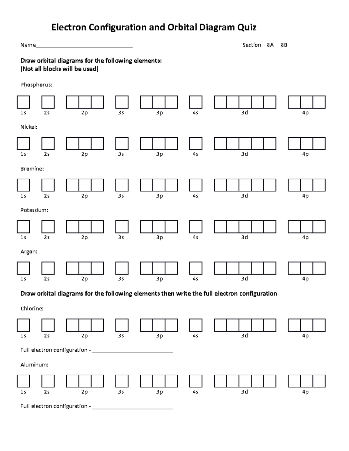 Electron Configurationand Orbital Diagram Quiz 1 When Assigning