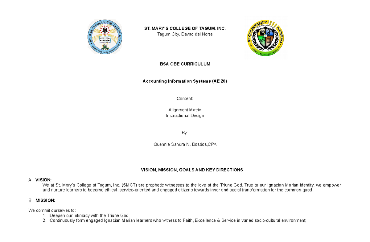 BSA - Syllabus Template- AE20 - ST. MARY’S COLLEGE OF TAGUM, INC. Tagum ...